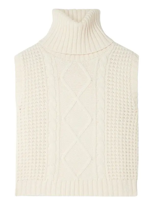 Perfect Moment Cropped Cable-knit Merino Wool Turtleneck Tank - Neutrals