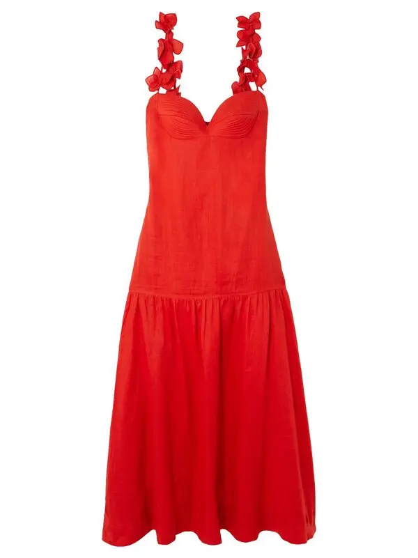 ANDRES OTALORA Ser Arte Appliquéd Linen Maxi Dress - Red