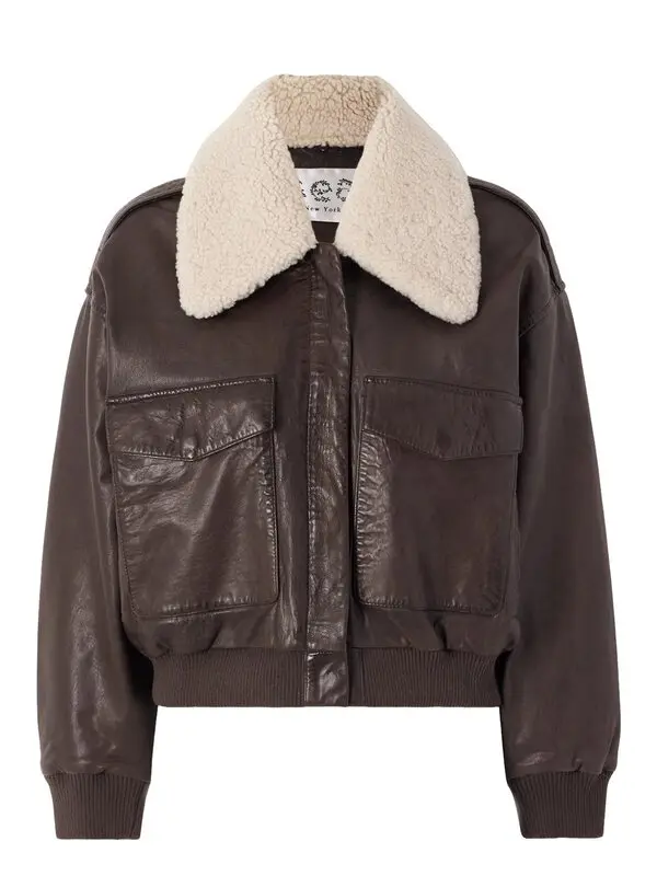 Sea Lenoir Shearling-trimmed Leather Bomber Jacket - Brown