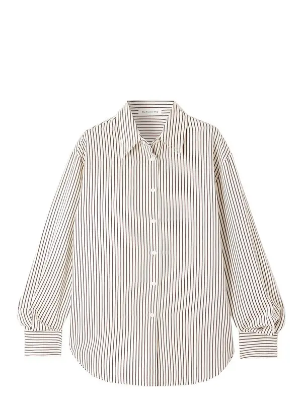 THE FRANKIE SHOP Peri Striped Lyocell-blend Twill Shirt - Brown
