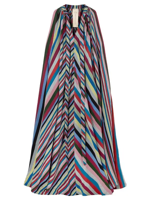 MARRAKSHI LIFE Tie-neck Cape-effect Striped Maxi Dress - Multi