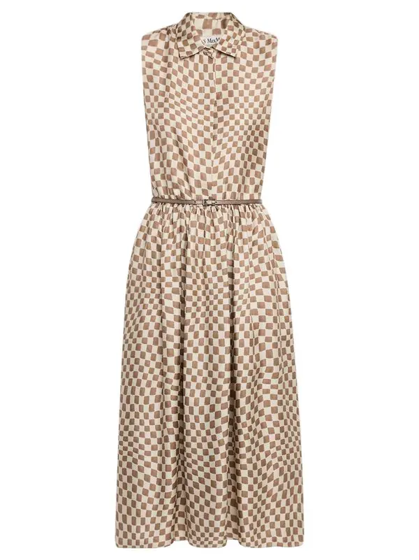 Max Mara Sesia Checker Silk Midi Shirt Dress - Antique Rose