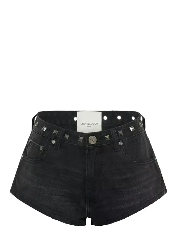 ONETEASPOON Studded Five-pocket Denim Shorts - Black