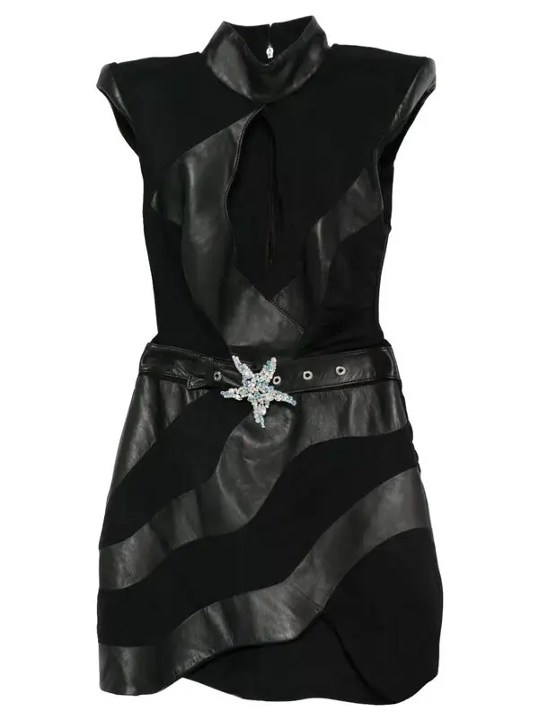 MITILIANE COUTURE Leather Insert Starfish Belt Dress - Black