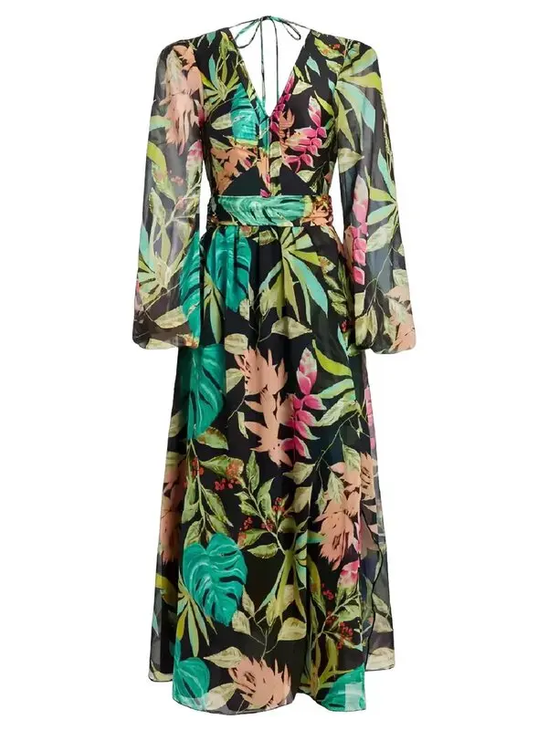 PatBO Tropicalia Floral-pattern Midi Dress - Black