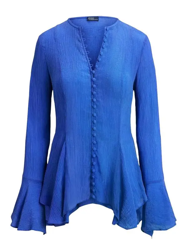 Polo Ralph Lauren Crinkle-texture V-neck Blouse - Blue