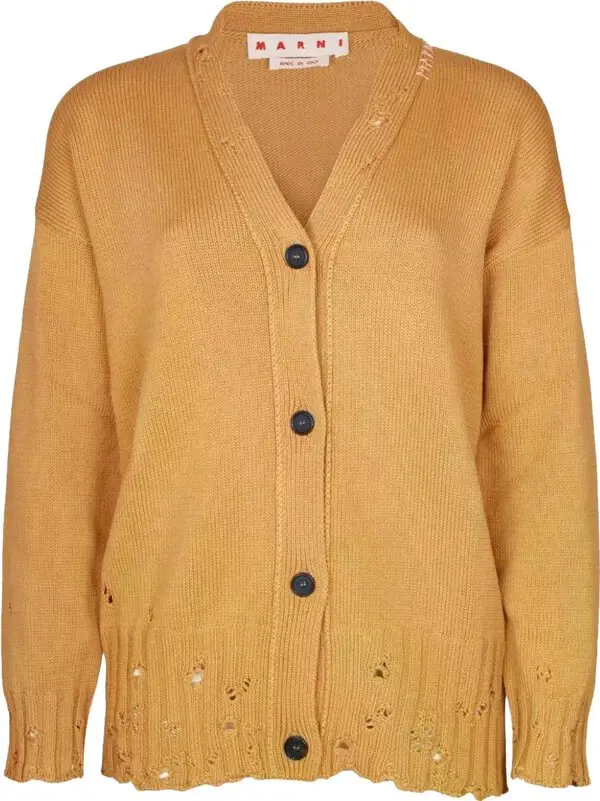 Marni Button Distressed Cardigan - Neutrals