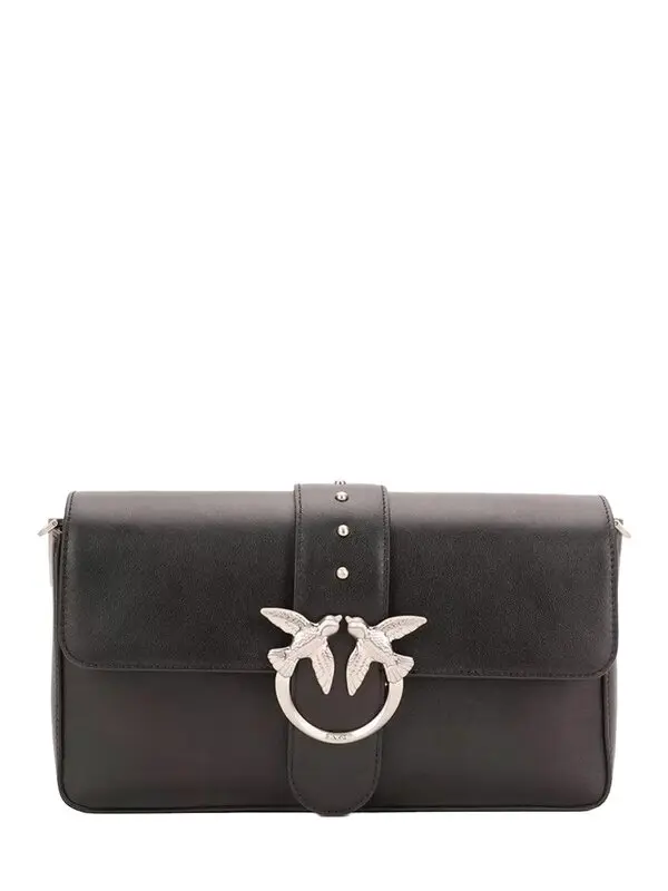 Pinko Leather Shoulder Bag With Studded Bird Detail - Black
