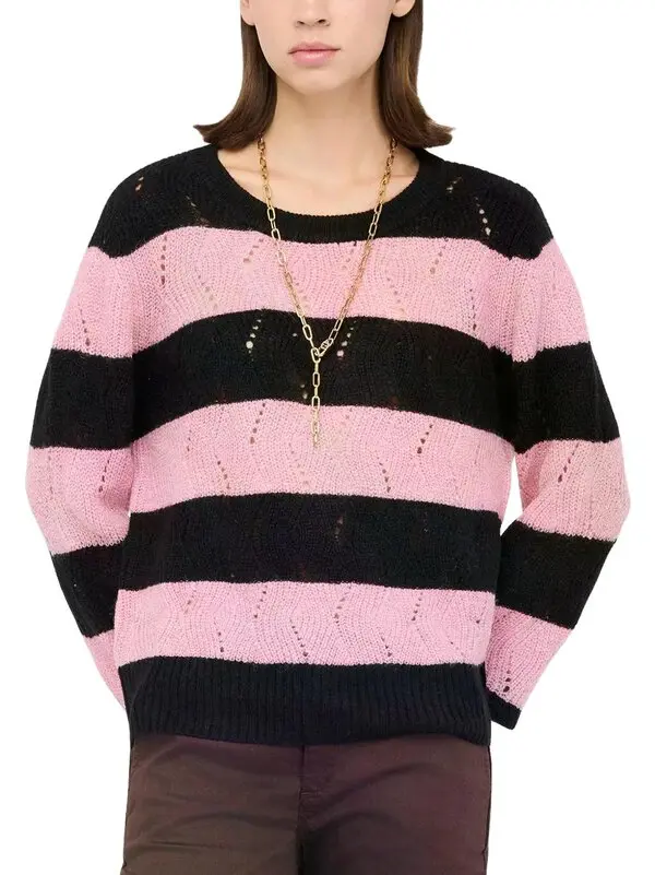 Liu Jo Striped Openwork Knit Sweater - Black