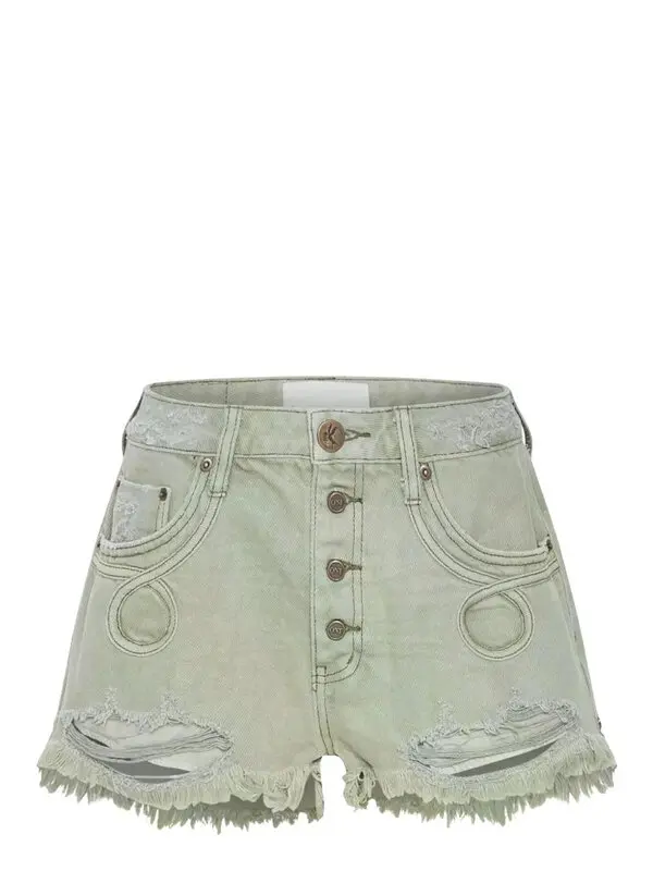 ONETEASPOON Le Wolves Le Loop Buttoned Frayed Shorts - Green