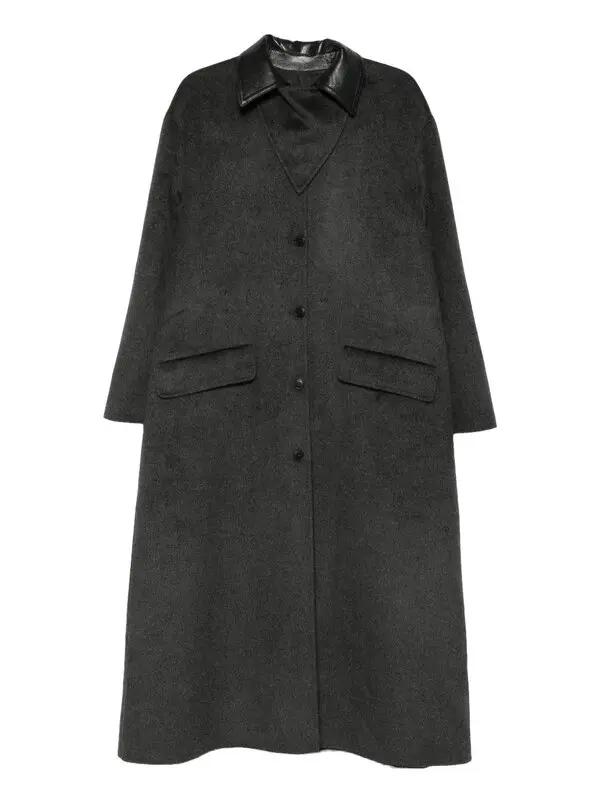 Nanushka Leather-collar Wool Coat - Grey