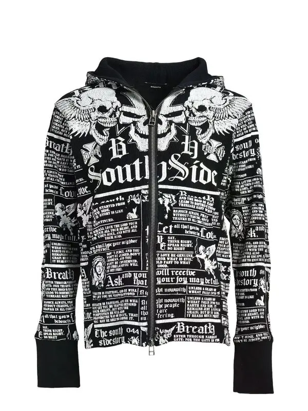 BREATH Skull Graphic Print Zip-up Hoodie - Black