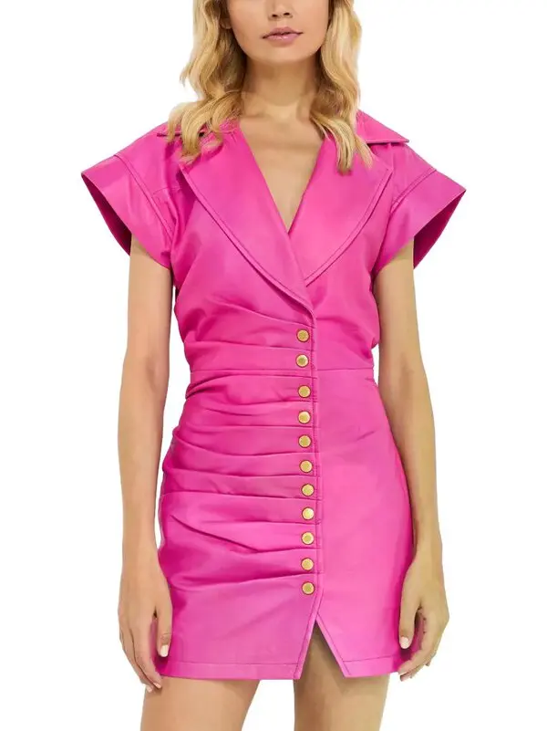 Retrofete Gia Collared Ruched Dress - Pink