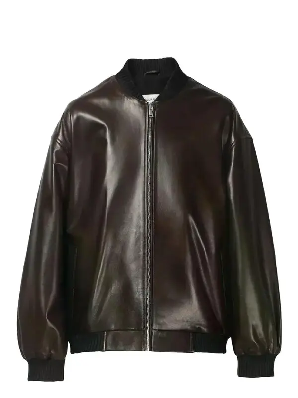 Nour Hammour Zipped Leather Bomber Jacket - Brown