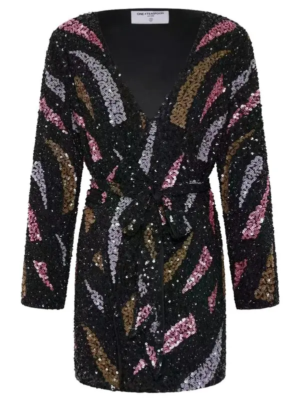 ONETEASPOON Delusion Sequin Wrap Dress - Black