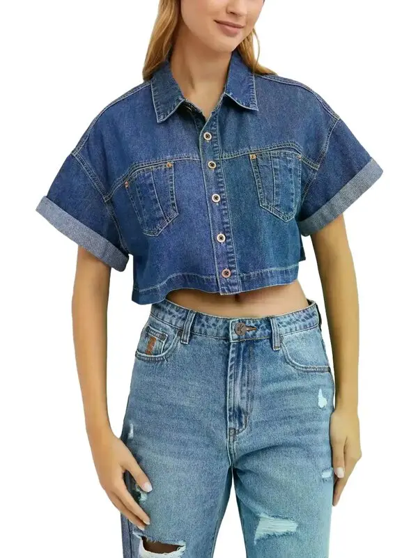 ONETEASPOON Cropped Denim Shirt - Blue