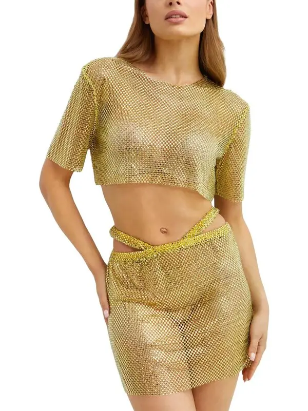 SANTA BRANDS Crystal-embellished Mesh Top - Gold