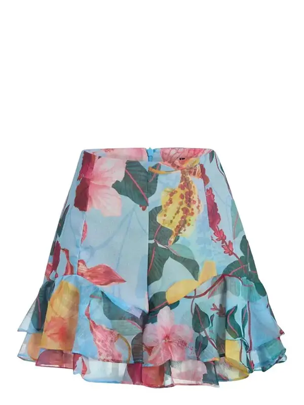 PatBO Floral Print Ruffle Shorts - Blue