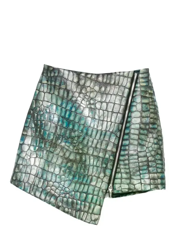MITILIANE COUTURE Embossed Croc Effect Leather Skirt - Green