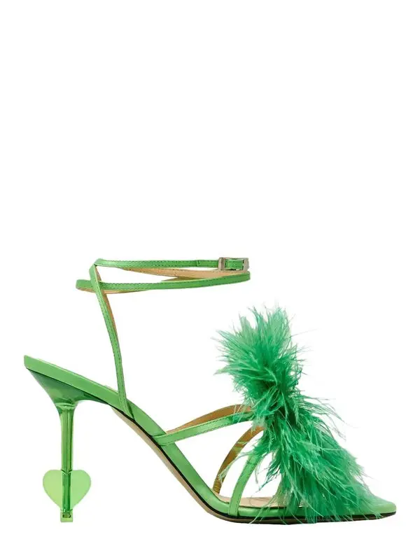 Mach & Mach 95mm Crystal-embellished Feather Sandals - Green