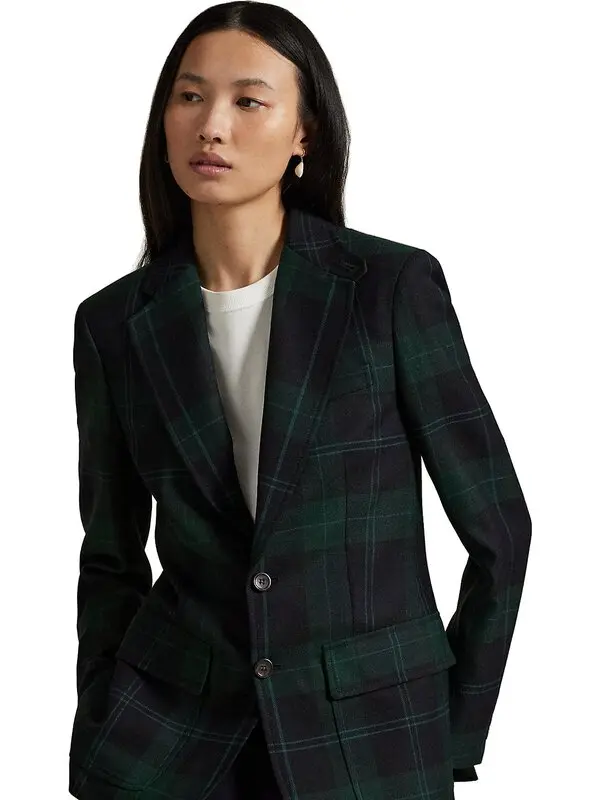 Ralph Lauren Single-breasted Plaid Wool Blazer - Green Navy Multi