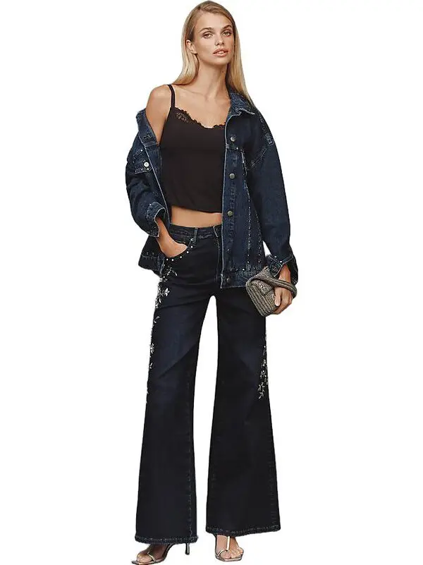 DRIFTWOOD Penelope Embroidered High-rise Wide-leg Jeans - Gilded Garden
