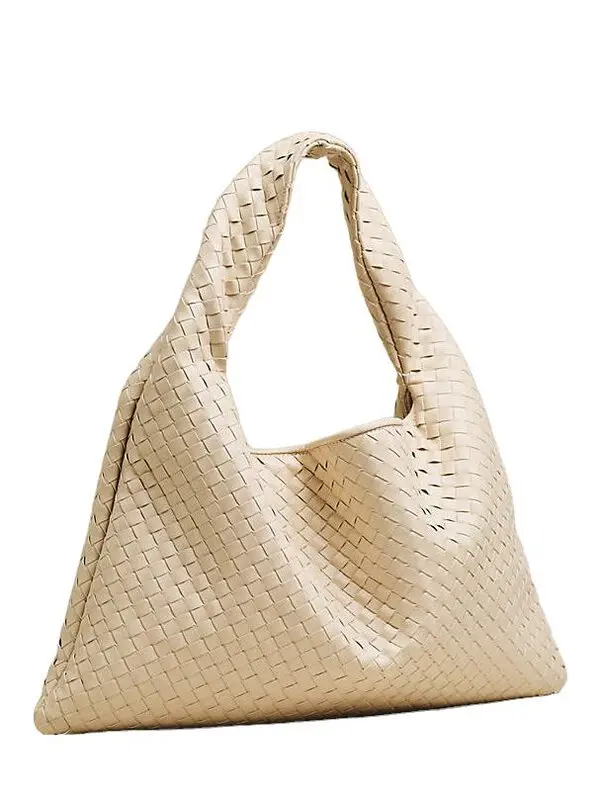 Anthropologie Woven Faux Leather Oversized Slouchy Tote - Cream