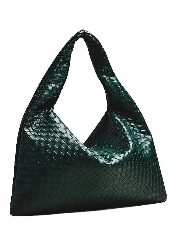 Anthropologie Woven Faux Leather Oversized Slouchy Tote - Dark Green