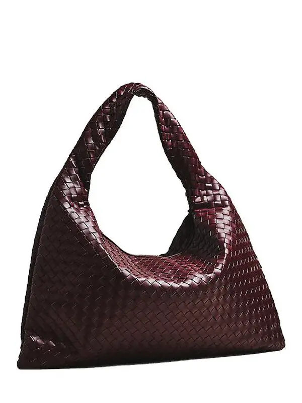 Anthropologie Woven Faux Leather Slouchy Tote - Dark Wine