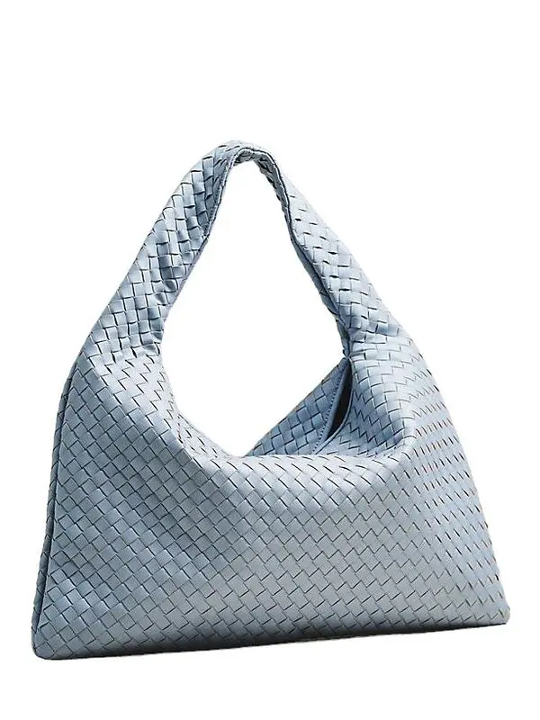 Anthropologie Woven Faux Leather Oversized Slouchy Tote - Light Blue