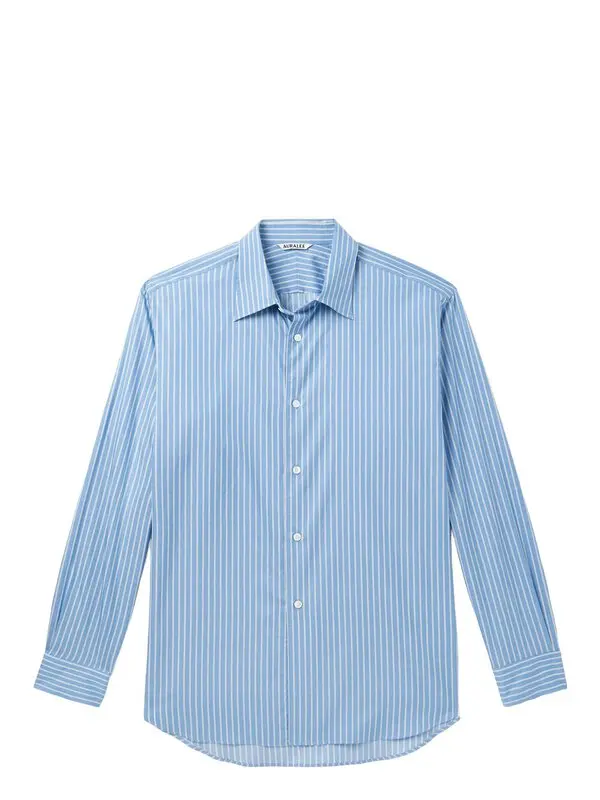 Auralee Sim-fit Striped Cotton And Silk-blend Twill Shirt - Blue