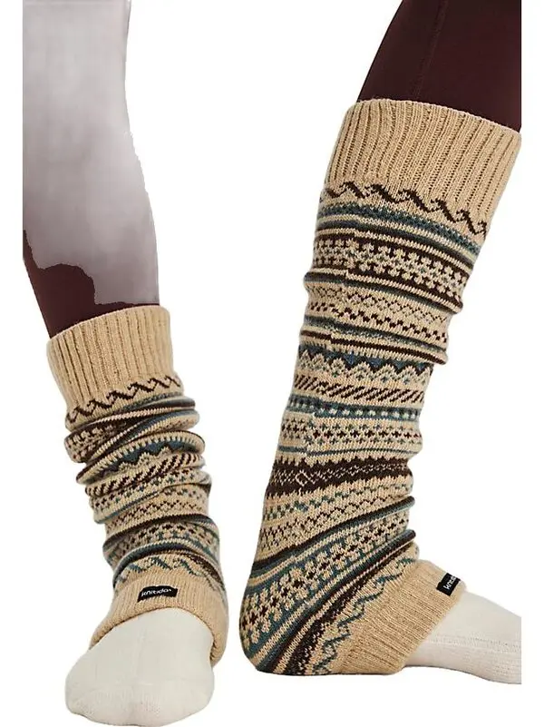 Free People Wool Blend Fairisle Leg Warmers - Beige Combo