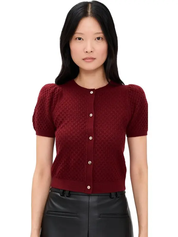 Alice + Olivia Sabine Puff Sleeve Crop Cardigan - Oxblood