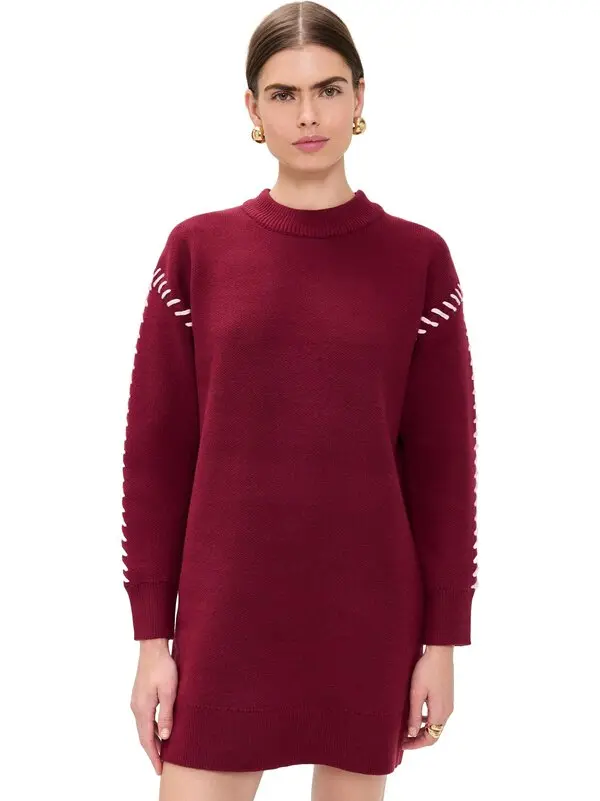 English Factory Whip Stitched Knit Mini Dress - Burgundy/pink