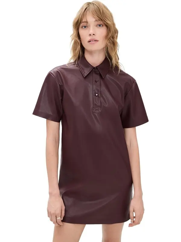 LE BOP Solene Faux Leather Polo Mini Dress - Chocolate