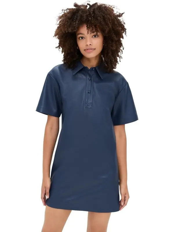 LE BOP Solene Faux Leather Polo Mini Dress - Midnight Navy