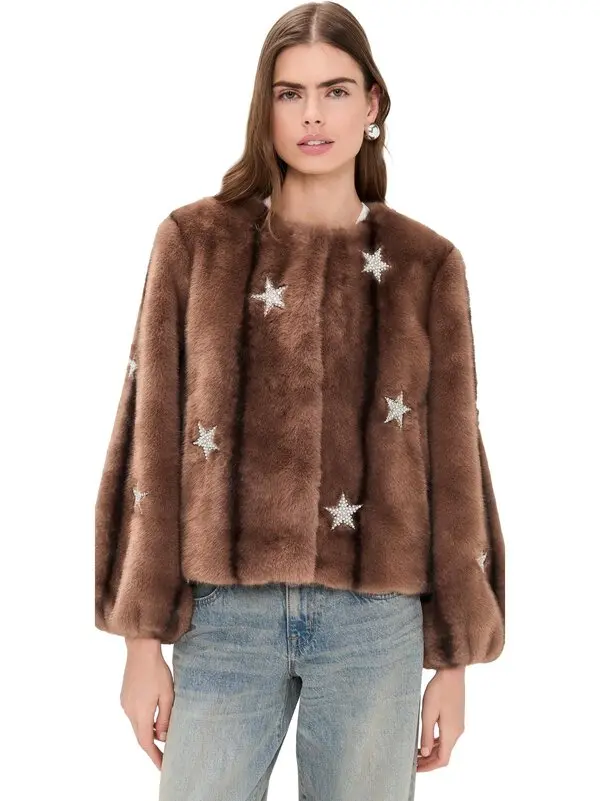 Cinq À Sept Mixed Star Faux Mink Benson Coat - Taupe