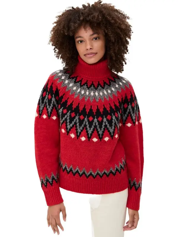 Ralph Lauren Wool Blend Fairisle Turtleneck Pullover Sweater - Fireside Red Multi