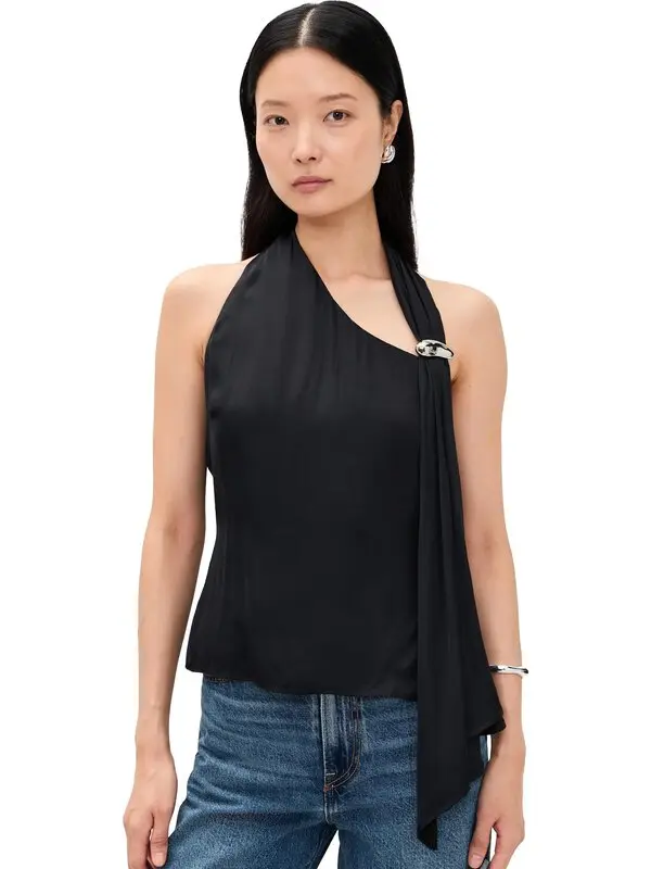 Astr The Label Satin Halter Top - Black