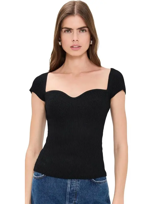 DL1961 Instasculpt Ribbed Knit Heart Top - Black