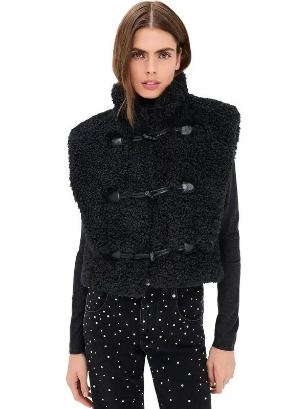 Isabel Marant Alisa Faux Shearling Vest - Black