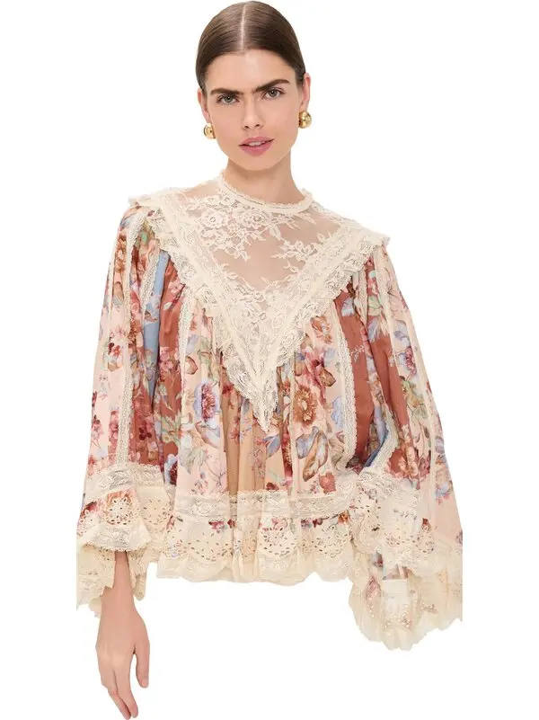 Zimmermann Awaken Lace Trim Blouse - Spliced Print
