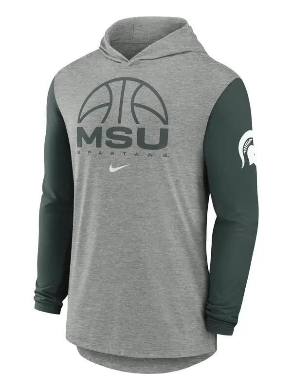 Nike Michigan State Basketball Dri-fit College Long-sleeve Hooded T-shirt - Grey