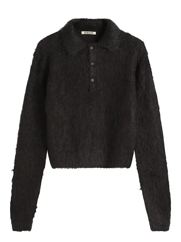 Auralee Mohair Knit Polo - Ink Black