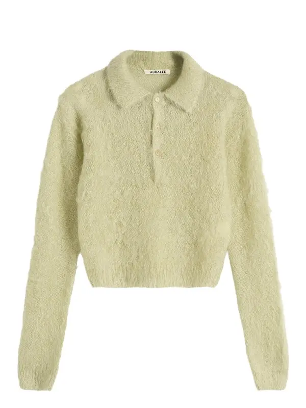 Auralee Mohair Knit Polo - Light Khaki