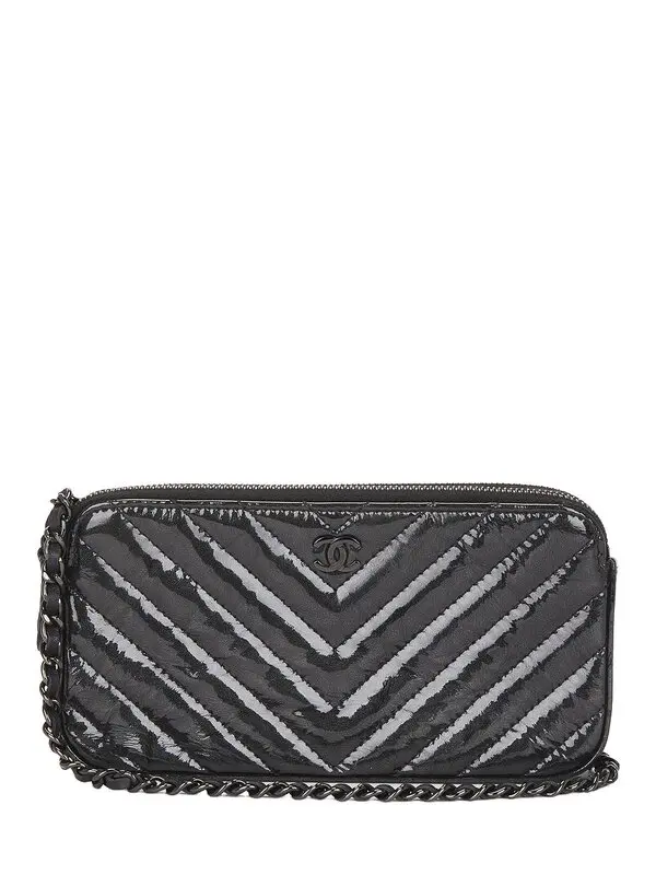 Chanel Patent Double Zip Clutch - Black