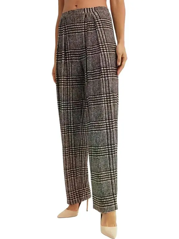 Norma Kamali Pleated Houndstooth Trousers - Brown