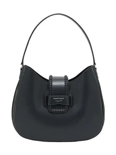 Emporio Armani Leather Hobo Shoulder Bag With Buckle - Black