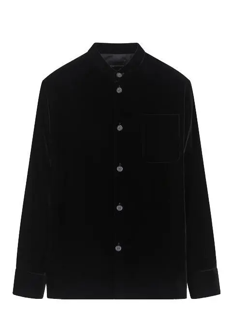 Emporio Armani Icon Smooth Velvet Guru Collar Shirt Jacket - Black
