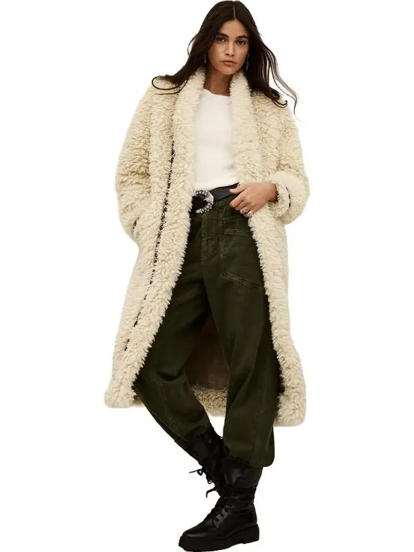 Ba&sh Cais Long Faux Fur Coat - White